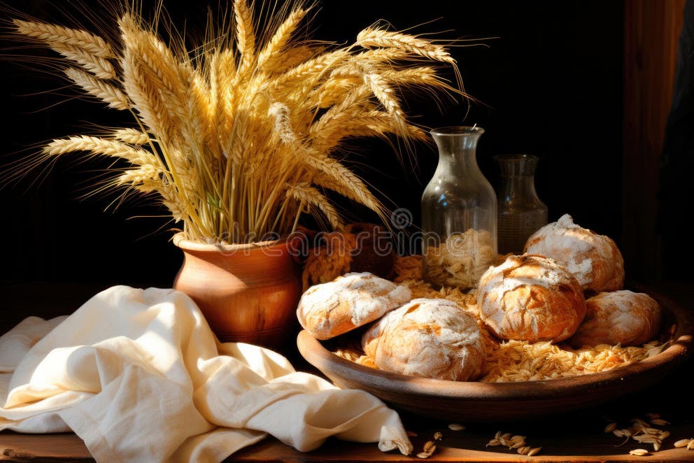 Ancient Greek Products on the Table. Grain Bread Stock Illustration ...