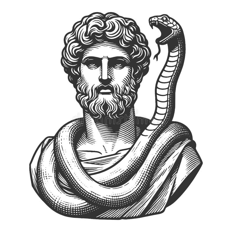 Ancient Greek Statue Coiled Snake Engraving Vector Stock Illustration ...