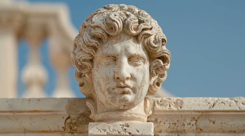 Ancient Greek Statue Head with Intricate Carved Features Stock ...