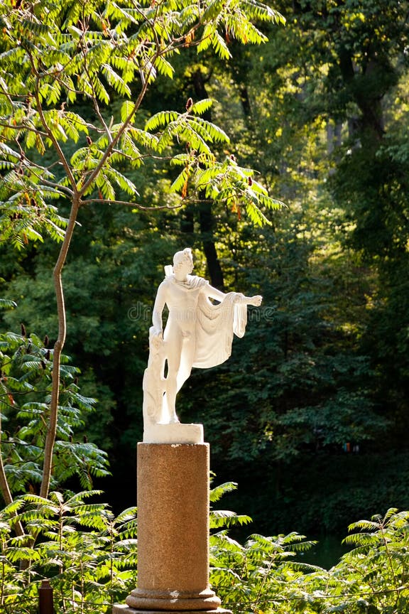White Antique Statue of Apollo Belvedere in the Park Stock Photo ...
