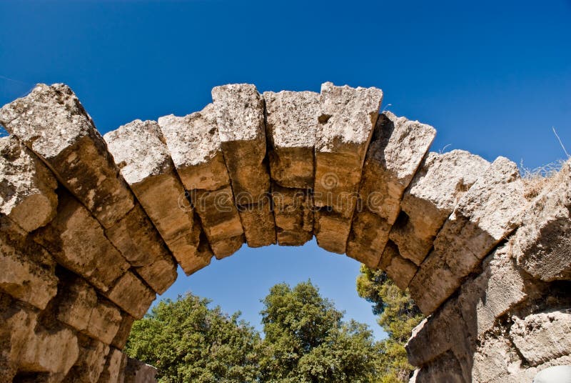 Ancient Greek Stone Arch at Olympia Stock Image - Image of vegetation ...
