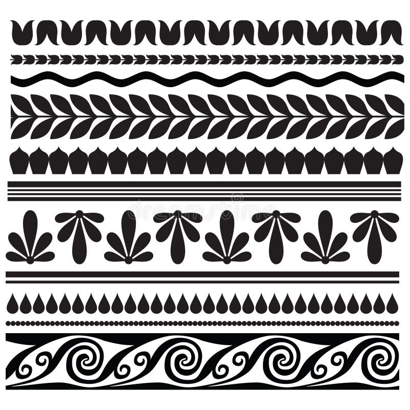 Ancient Greek Style Borders Set Stock Vector - Illustration of leaves ...