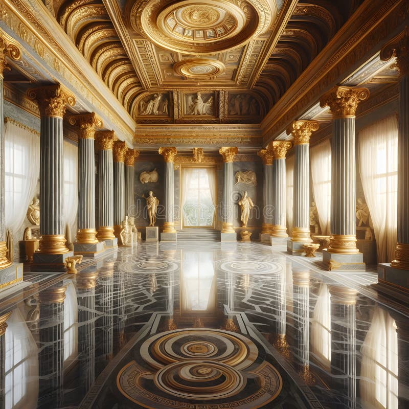 Ancient Greek Style Building with Crystals, Marble and Reflections ...