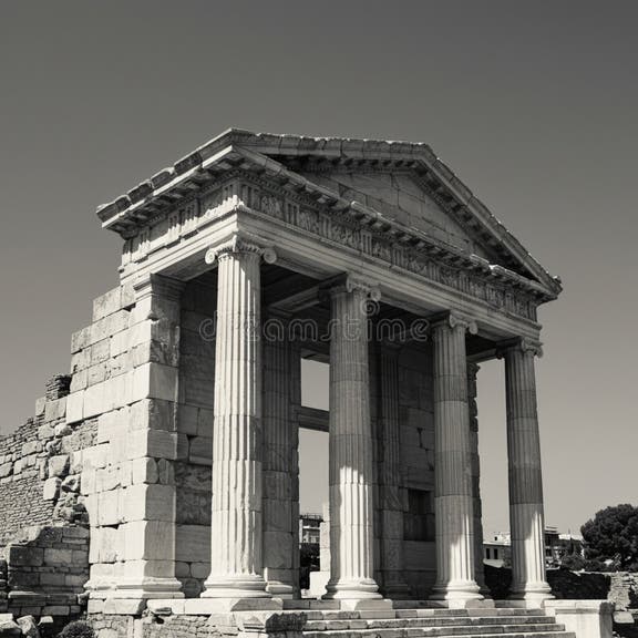 Ancient Greek-style Temple with Doric Columns and a Triangular Pediment ...