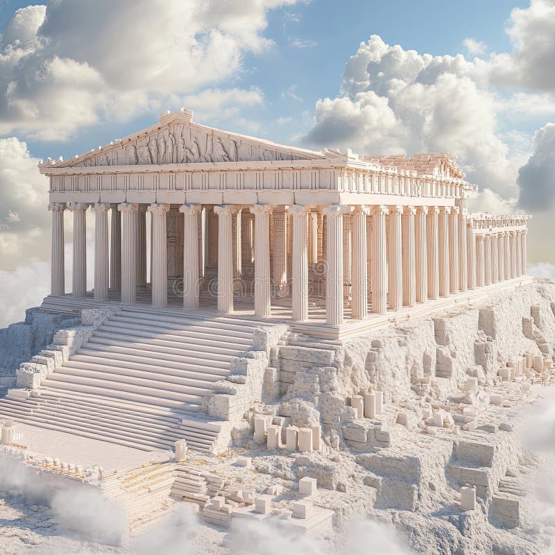 Ancient Greek Temple on Clouds Stock Illustration - Illustration of ...