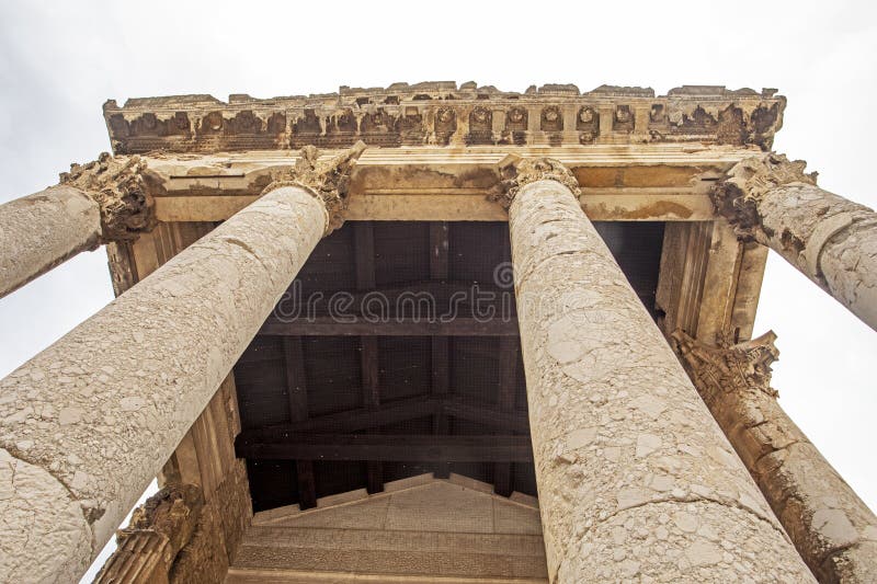 Ancient Greek Temple with Columns, Bottom View. Stock Image - Image of ...
