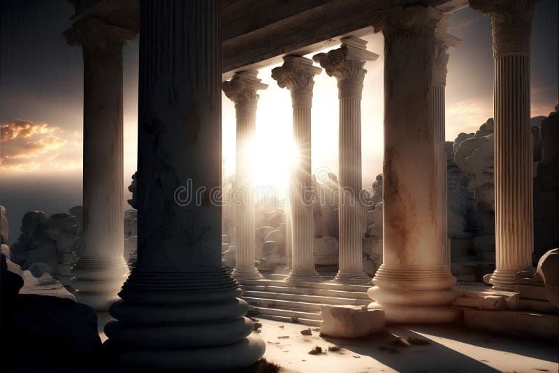 Columns of Ancient Temple at Sunset in Greece, Classical Greek Ruins on ...