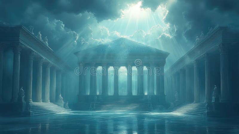 Ancient Greek Temple with Dramatic Sky and Sun Rays Stock Photo - Image ...
