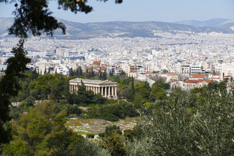 Athens Panorama Temple of Hephaestus and City View Stock Image - Image ...