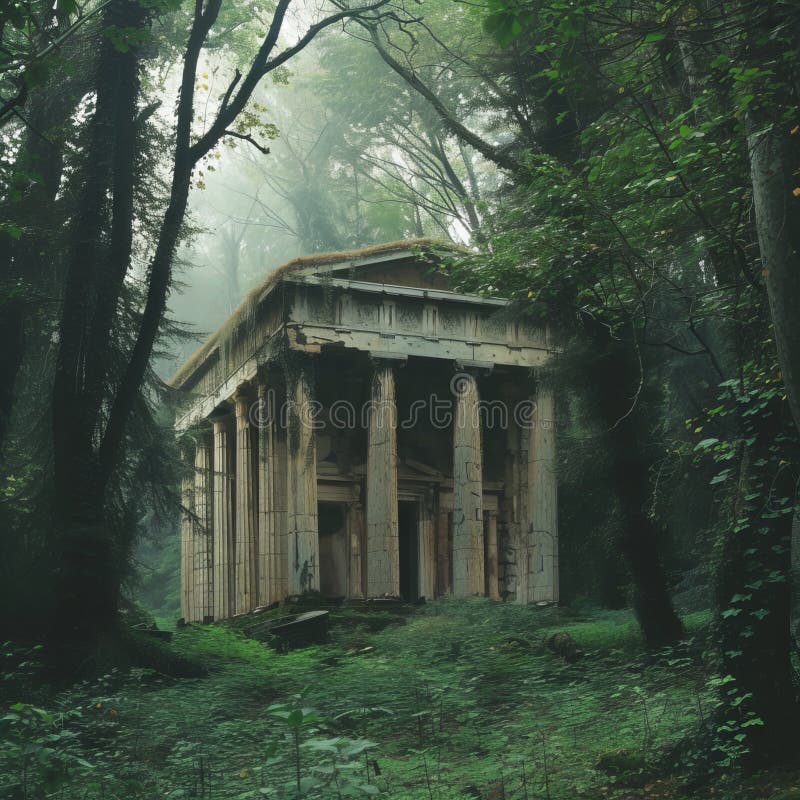 An Ancient Greek Temple Hidden in a Dense Forest Stock Illustration ...