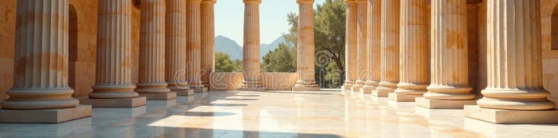 Ancient Greek Temple on Marble Floor with Golden Frame, Marble, Decor ...