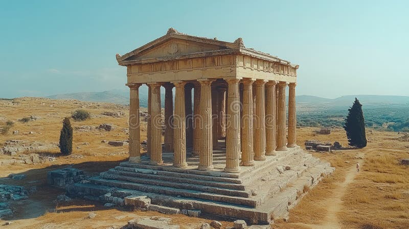 Ancient Greek Temple Ruins in a Dry Landscape Stock Illustration ...