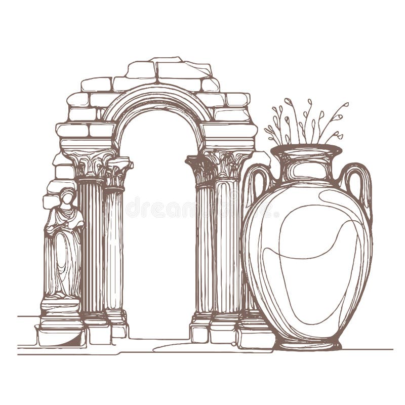 Ancient Greek Temple Ruins Line Stock Illustration - Illustration of ...
