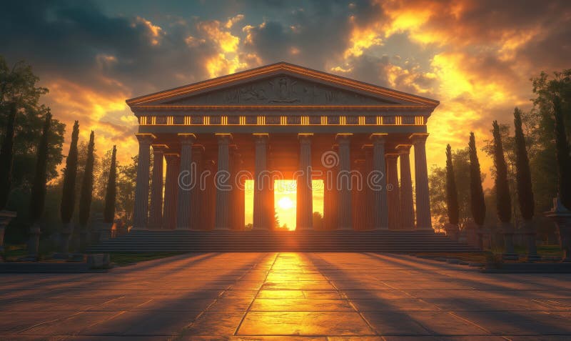 Ancient Greek Temple at Sunset with Dramatic Sky and Vibrant Colors ...