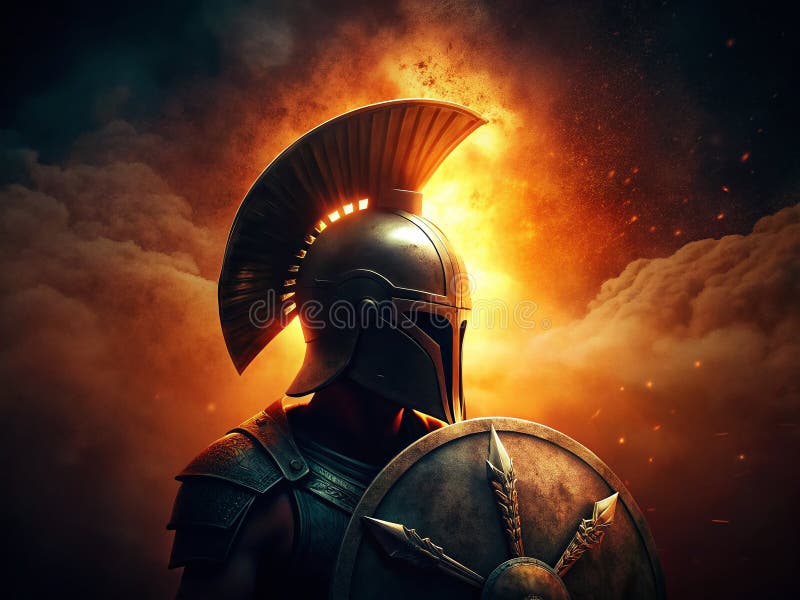 Ancient Greek Warrior Silhouette Epic Spartan Helmet and Shield ...