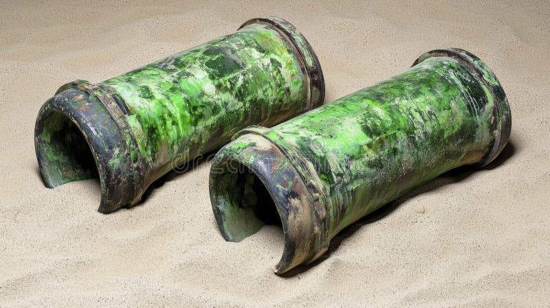 Ancient Green Bronze Artifacts on Sand Stock Illustration ...