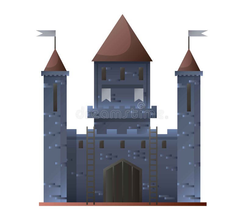 Ancient Grey Castle Isolated in Flat Design. Vector Illustration Stock ...