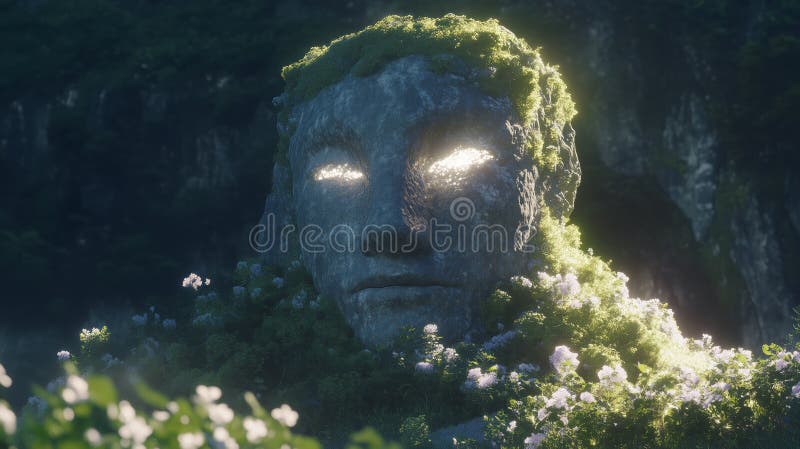 Ancient Guardian: Stone Golem Emerging with Moss Stock Photo - Image of ...