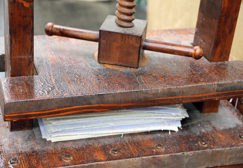 Ancient Hand Press for Paper Processing Stock Photo - Image of antique ...