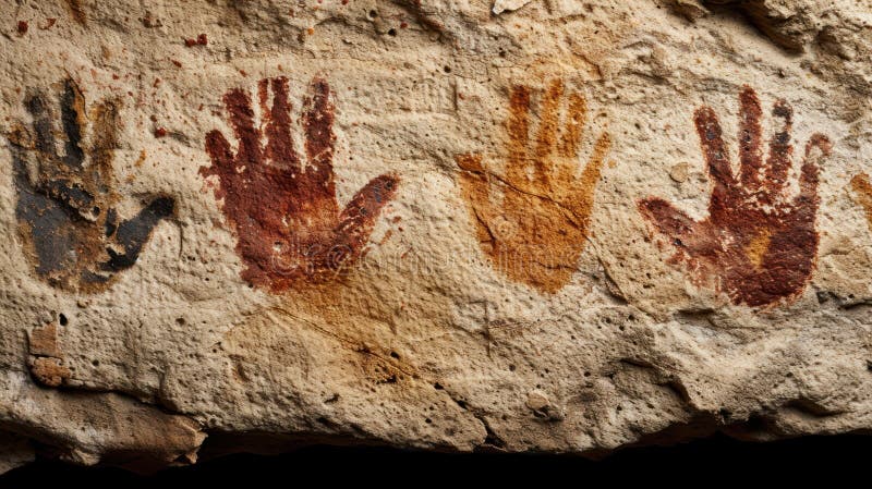 Ancient Handprints on Cave Wall Stock Illustration - Illustration of ...