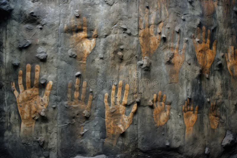 Ancient Handprints on a Stone Surface Stock Illustration - Illustration ...