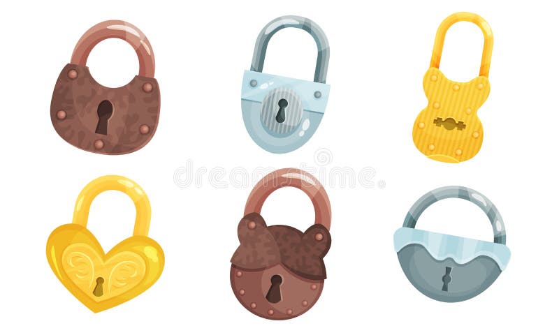 Ancient Hanging Locks Vector Set. Flat Antique Padlocks Collection ...
