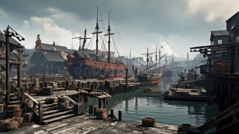 Ancient Harbour Created with Generative AI Stock Illustration ...