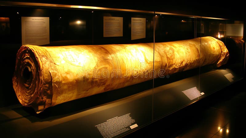 Ancient Hebrew Scroll on Display in Museum Exhibit Stock Illustration ...