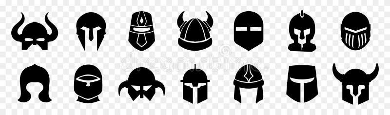 Ancient Helmet Icons. Set of Different Warrior Helmet Icons. Simple ...