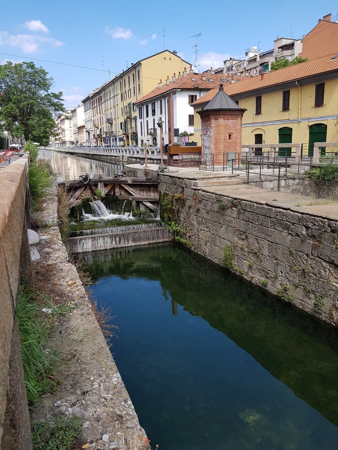 Ancient Houses Along the River Channel in Milan Stock Photo - Image of ...