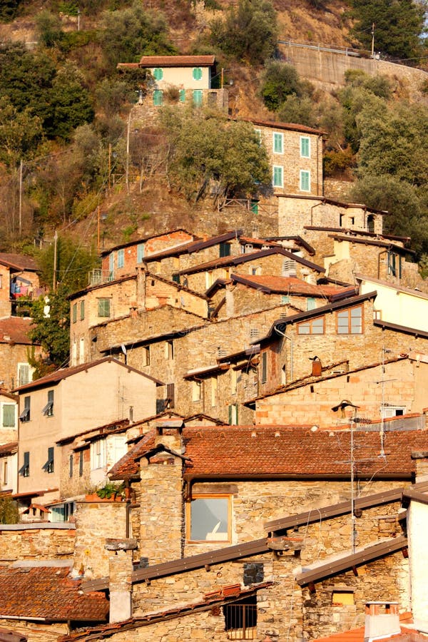 Ancient Houses in the Village of Apricale, Italy Stock Photo - Image of ...