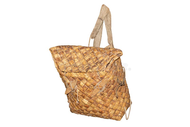 Ancient Hunter`s Backpack from Birch Bark Isolated on White Background ...