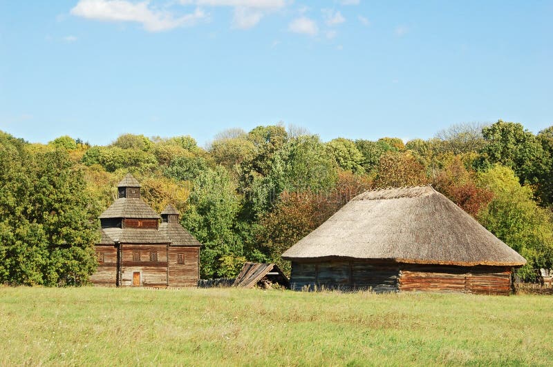 Ancient hut and church stock photo. Image of kyiv, nature - 18369426