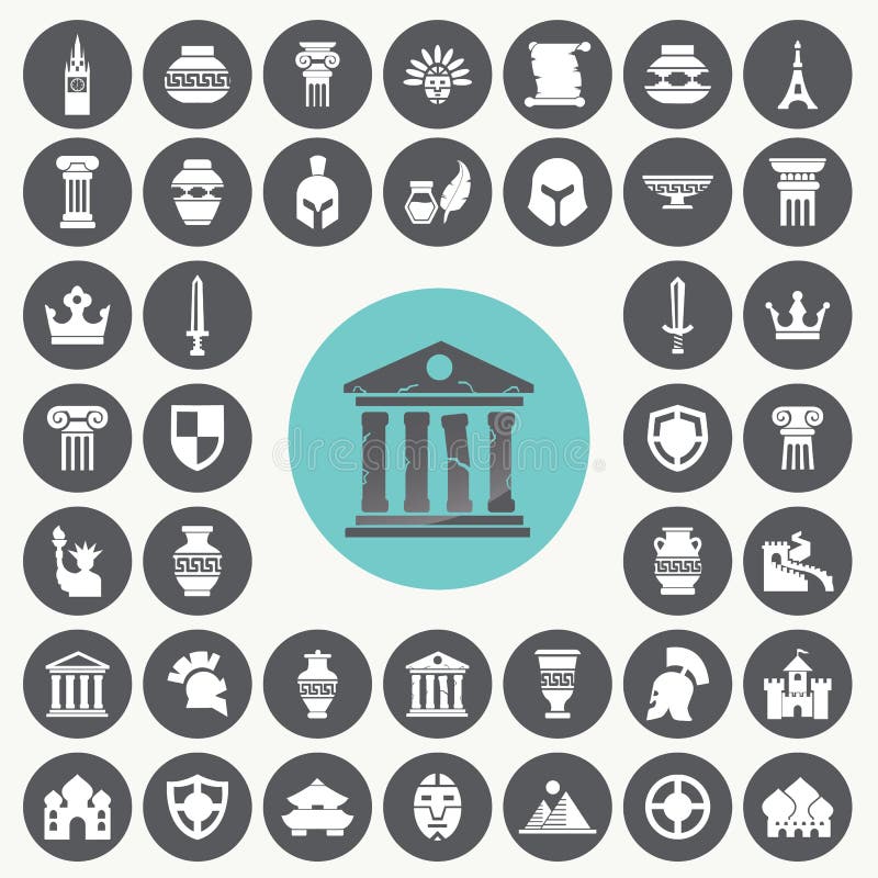 Ancient icons set. stock illustration. Illustration of leaf - 44444438