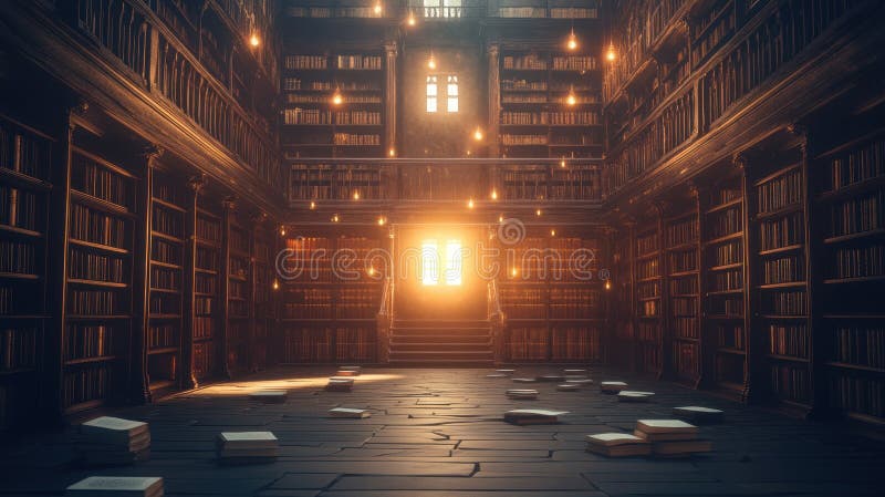 Ancient Illuminated Library: a Realm of Knowledge and Wonder Stock ...