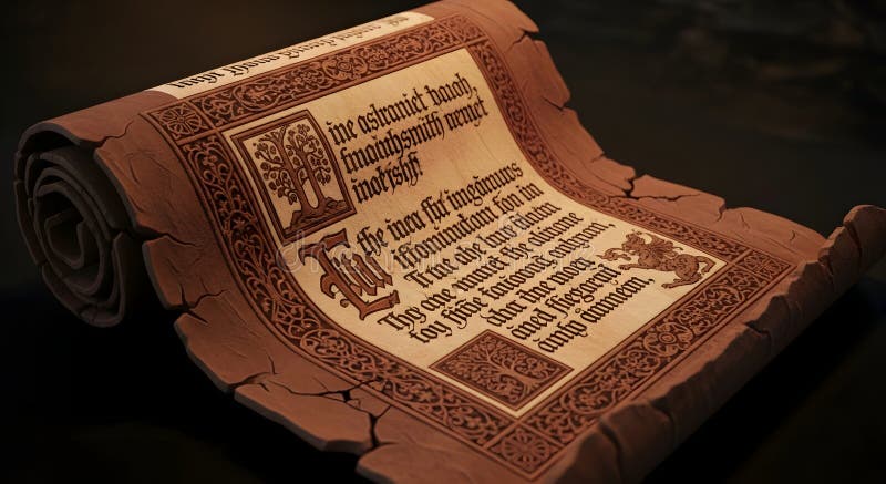 Ancient Illuminated Scroll with Mythical Creatures and Calligraphy ...