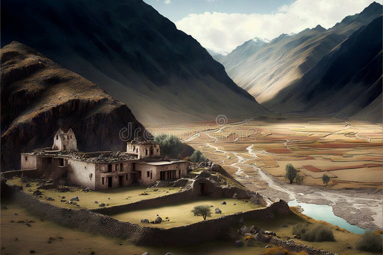 Ancient Inca Ruins in the Mountains. 3D Rendering. Computer Digital ...