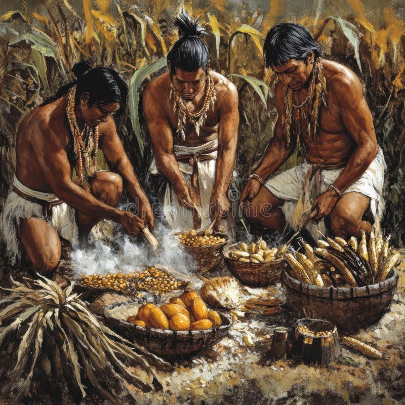 Ancient Indigenous Harvest, Corn, Squash, and Nuts Stock Illustration ...