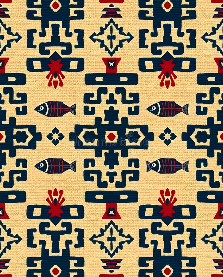 Indus Valley Weaving Pattern with Ritual, Fish, Symmetry, Seamless ...