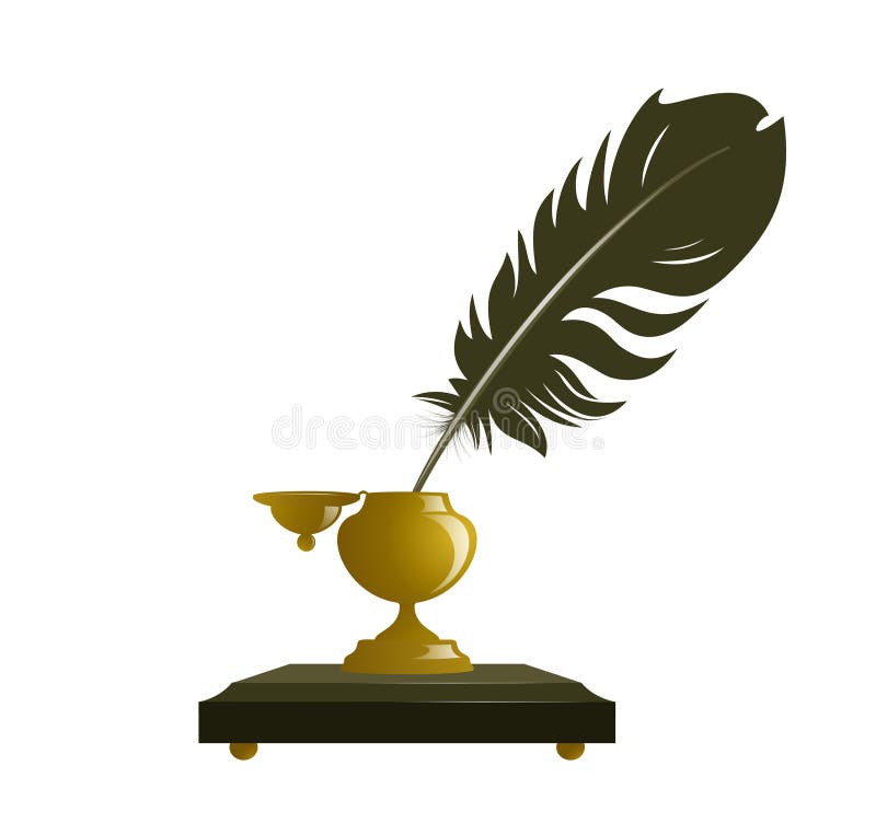 Ancient Inkwell and Feather Stock Vector - Illustration of symbol ...