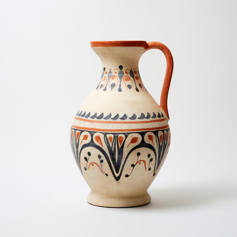 Ancient-inspired Ceramic Jug with Classic Blue and Orange Patterns ...
