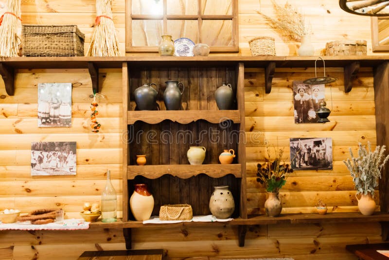 Ancient Interior of a Rural House in an Ethnographic Park. Old Stove ...