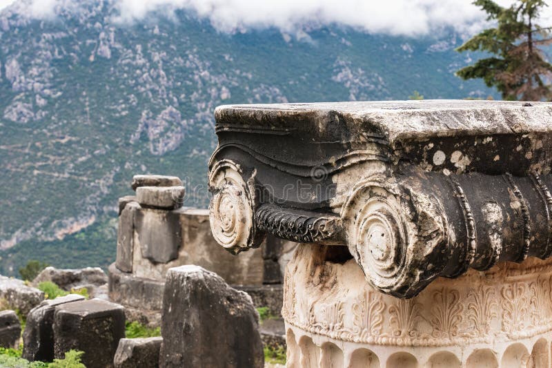 Ancient Ionic Column Ruins in Delphi, Greece Stock Image - Image of ...