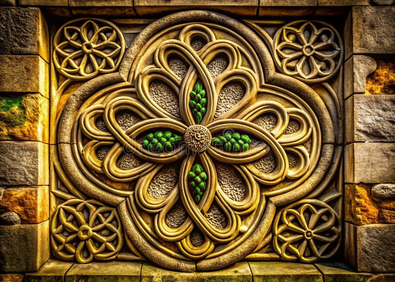 Ancient Irish Stone Structure Intricate Celtic Knotwork and FourLeaf ...