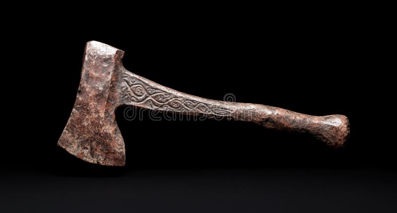 Ancient Iron Axe with Ornate Engraved Design Stock Illustration ...