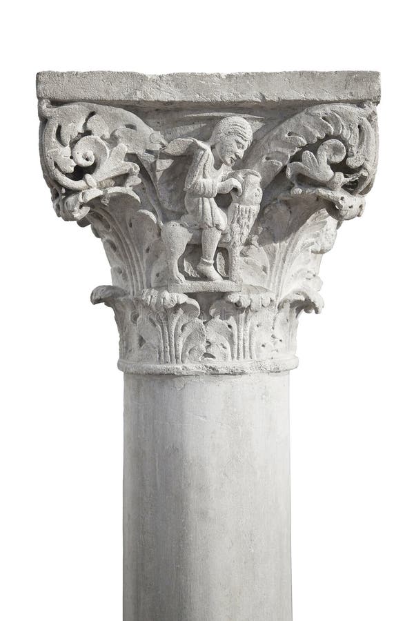 Ancient Italian Medieval Marble Column and Capitals Isolated on White ...