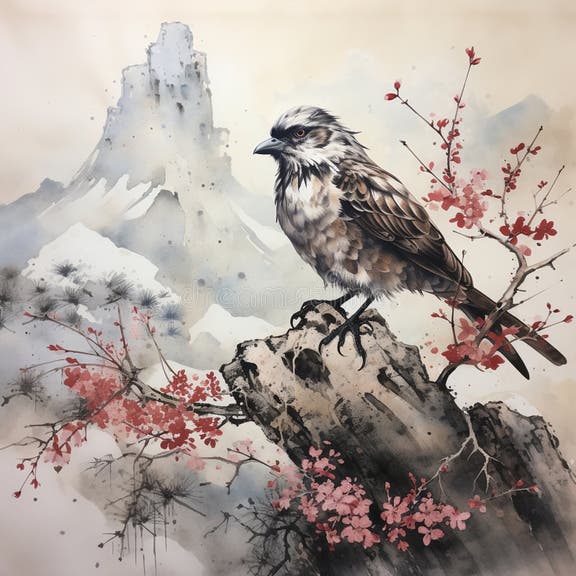 Ancient Japanese Art Hand-Crafted Sumi-e Magic Stock Illustration ...