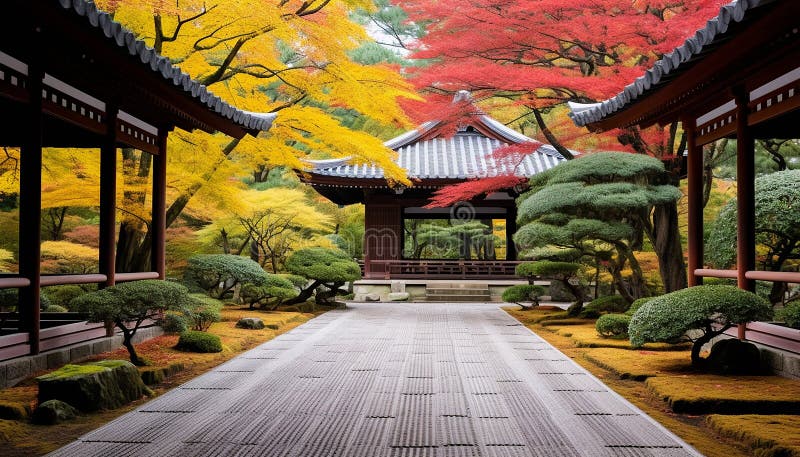 Ancient Japanese Maple Tree in Tranquil Autumn Forest, Generated by AI ...