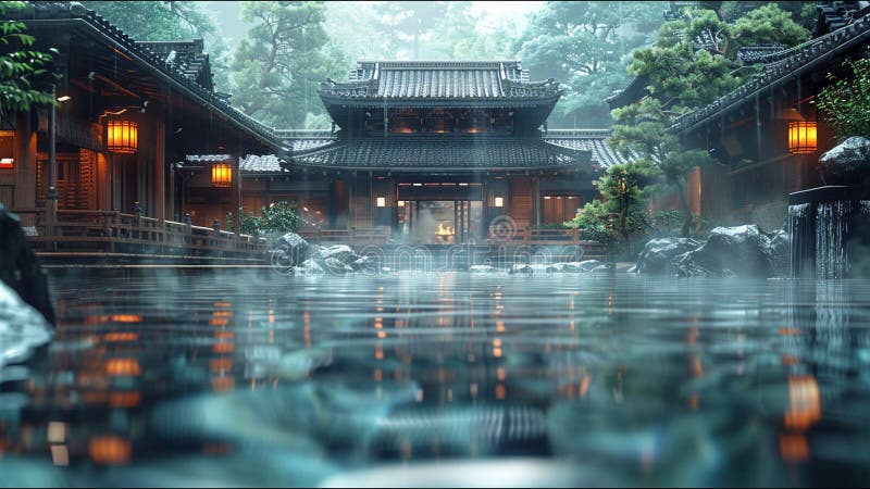 Ancient Japanese Onsen Mystical Mountain Forest Hot Spring Stock ...