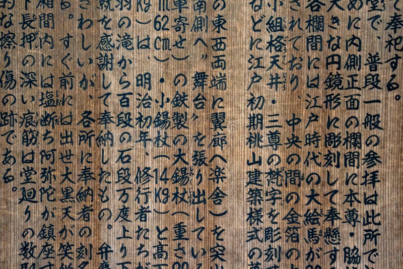 Ancient Japanese Writing on a Wooden Wall Editorial Stock Photo - Image ...